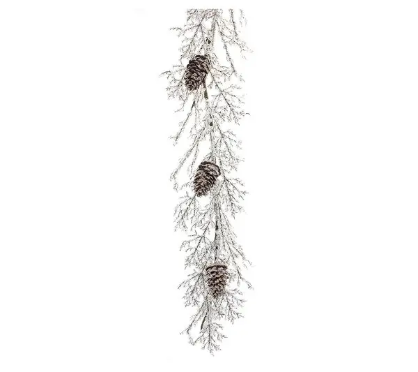 MELROSE Iced Twig Garland With Pinecones 5'l