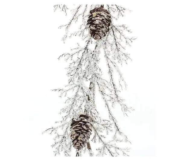 MELROSE Iced Twig Garland With Pinecones 5'l
