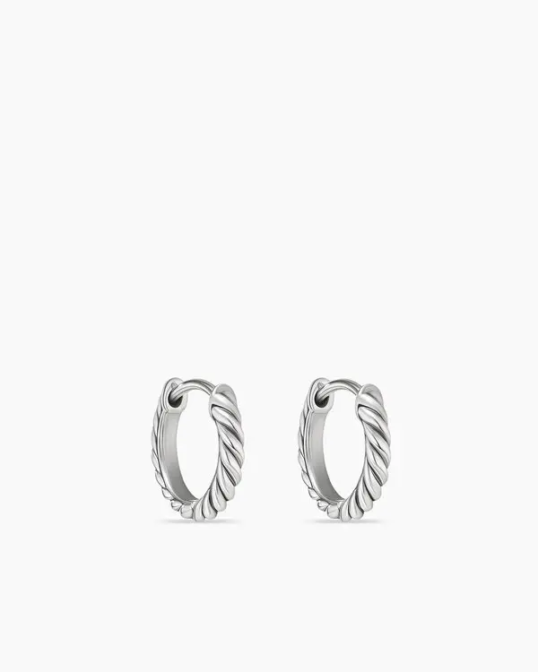 David Yurman Sculpted Cable Micro Huggie Hoop Earrings - All Sterling Silver