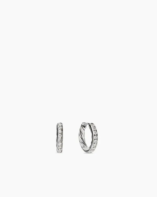 David Yurman Sterling Silver Pavé Huggie Hoop Earrings - Diamond