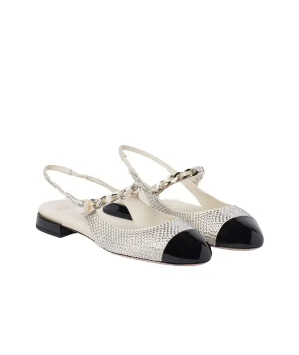 Miu Miu Satin Slingback Ballerinas With Crystals