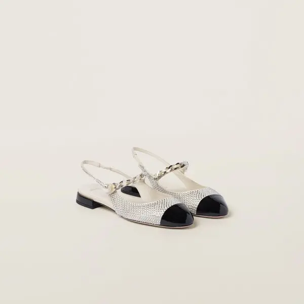 Miu Miu Satin Slingback Ballerinas With Crystals