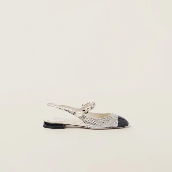 Miu Miu Satin Slingback Ballerinas With Crystals