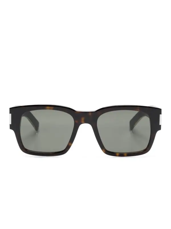Saint Laurent Logo-plaque Square-frame Sunglasses - Brown