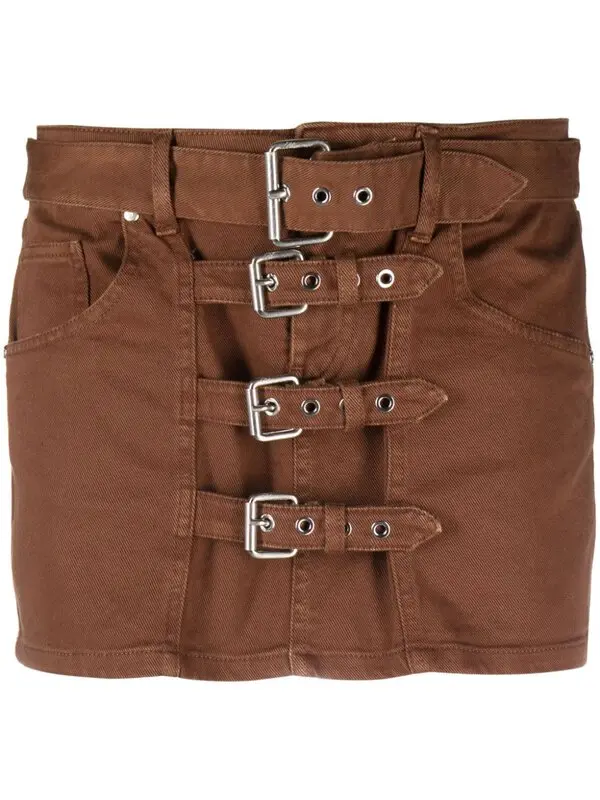 Blumarine Buckle-embellished Denim Miniskirt - Brown