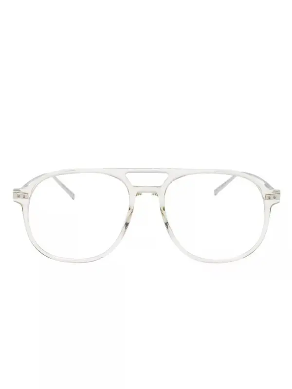Saint Laurent Logo-debossed Pilot-frame Glasses - Silver