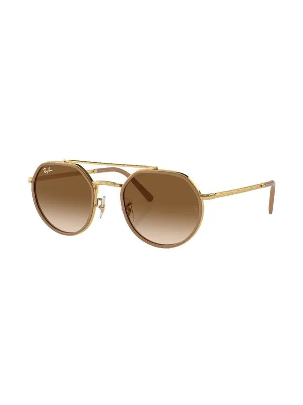Ray-ban Logo-print Round-frame Sunglasses - Gold