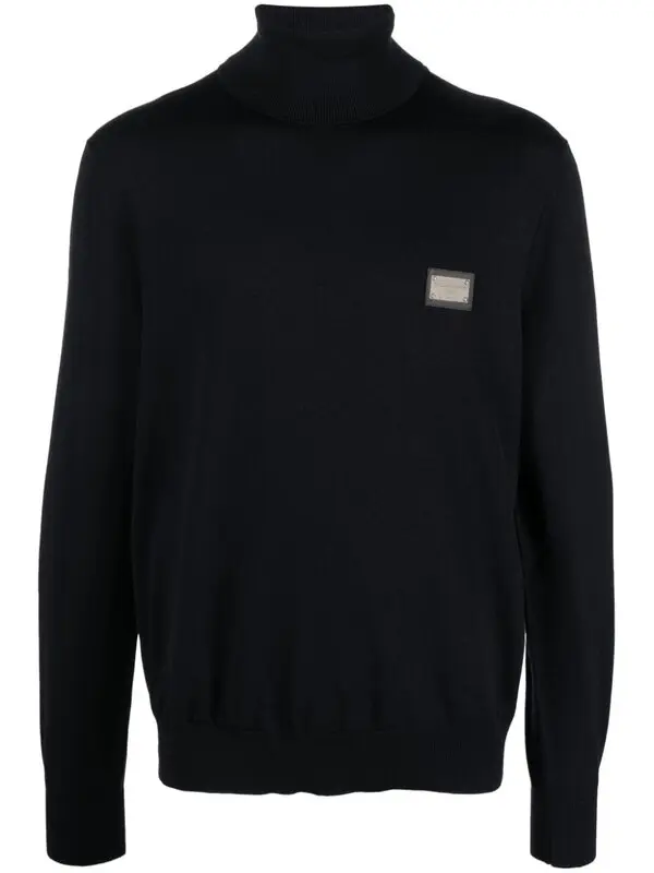 Dolce & Gabbana Logo-patch Roll-neck Jumper - Blue