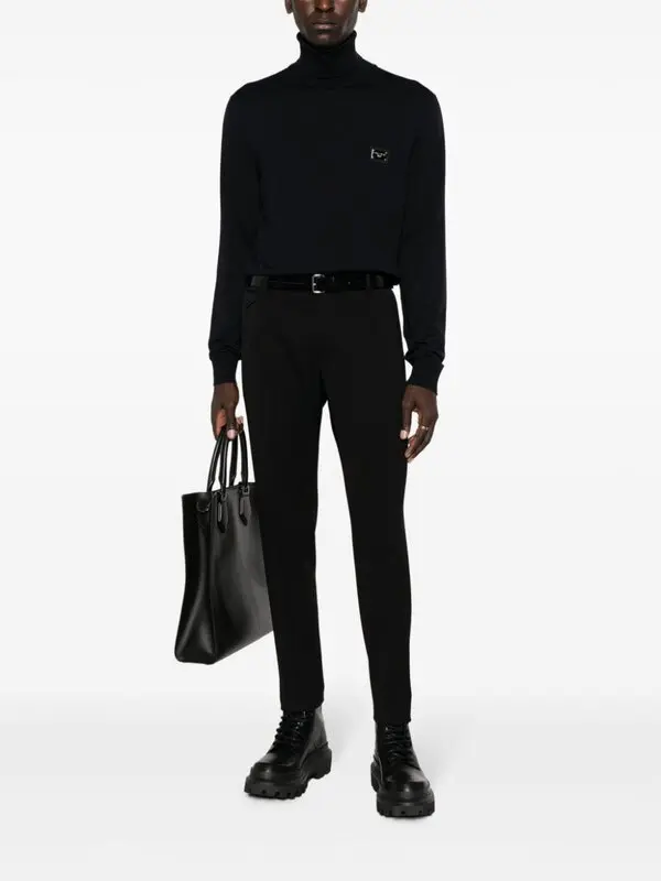 Dolce & Gabbana Logo-patch Roll-neck Jumper - Blue