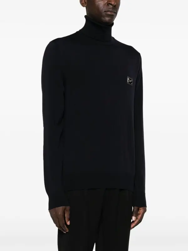 Dolce & Gabbana Logo-patch Roll-neck Jumper - Blue