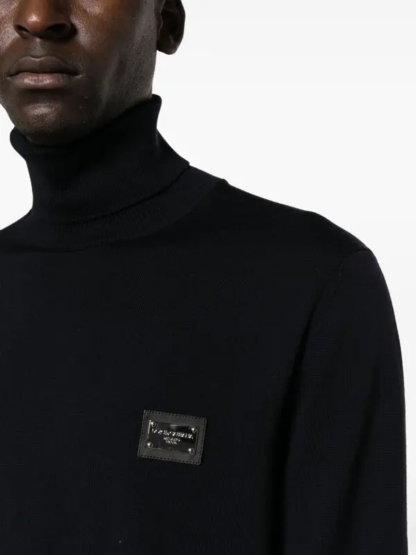 Dolce & Gabbana Logo-patch Roll-neck Jumper - Blue
