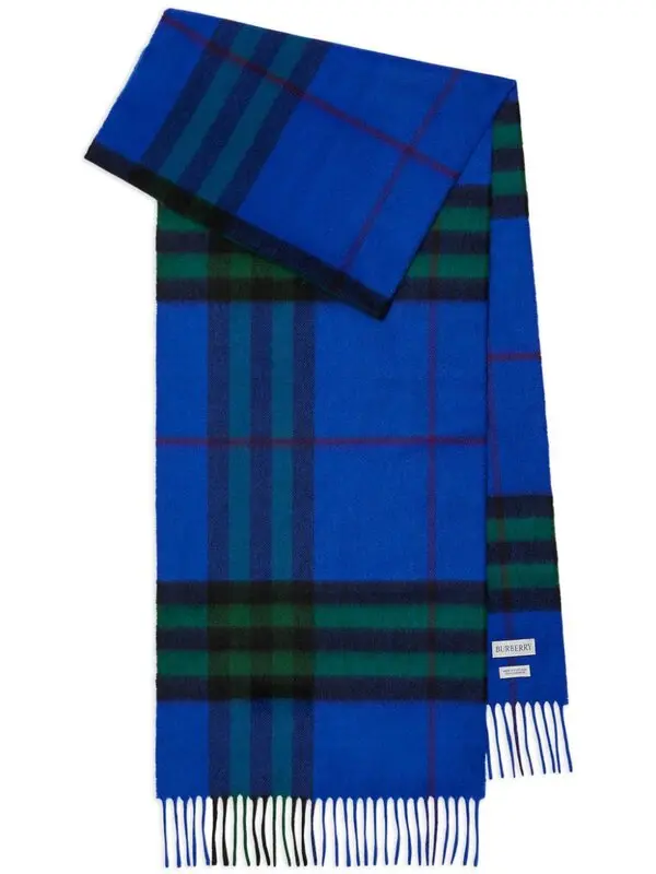 Burberry Checked Cashmere Scarf - Blue
