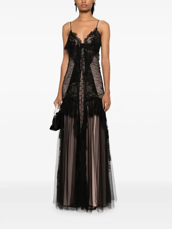 Alberta Ferretti Lace-panelled Ruffled Maxi Dress