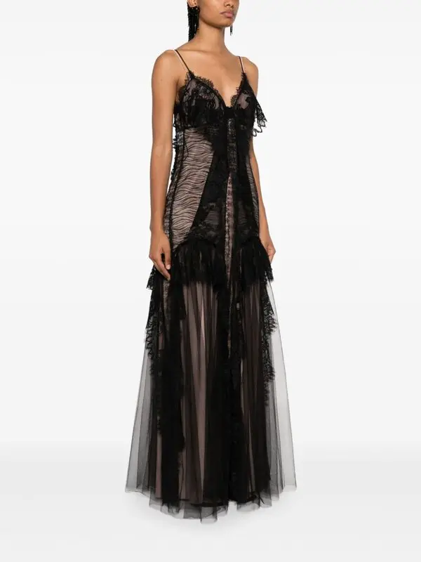 Alberta Ferretti Lace-panelled Ruffled Maxi Dress