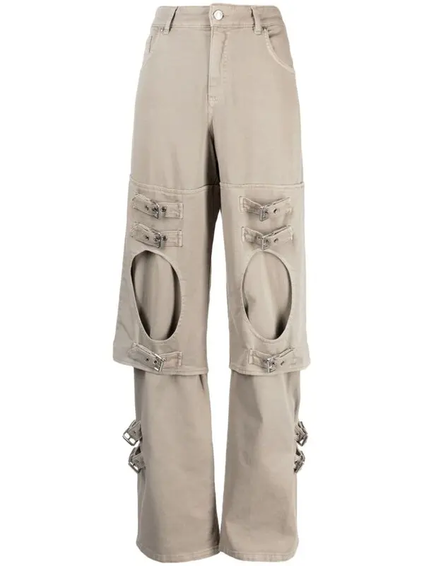 Blumarine Buckle Detailed Wide Leg Trousers - Grey
