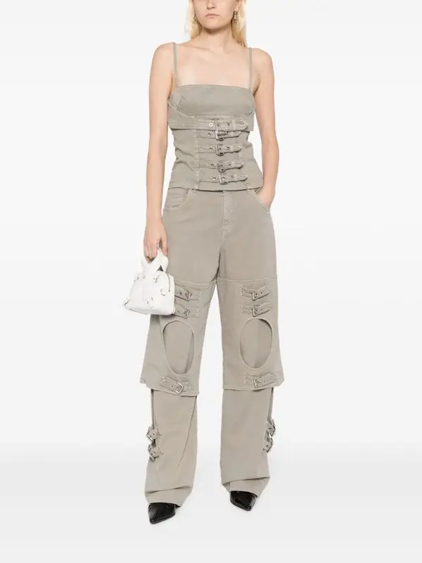 Blumarine Buckle Detailed Wide Leg Trousers - Grey