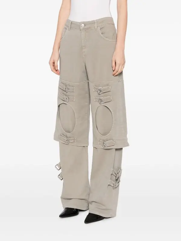 Blumarine Buckle Detailed Wide Leg Trousers - Grey