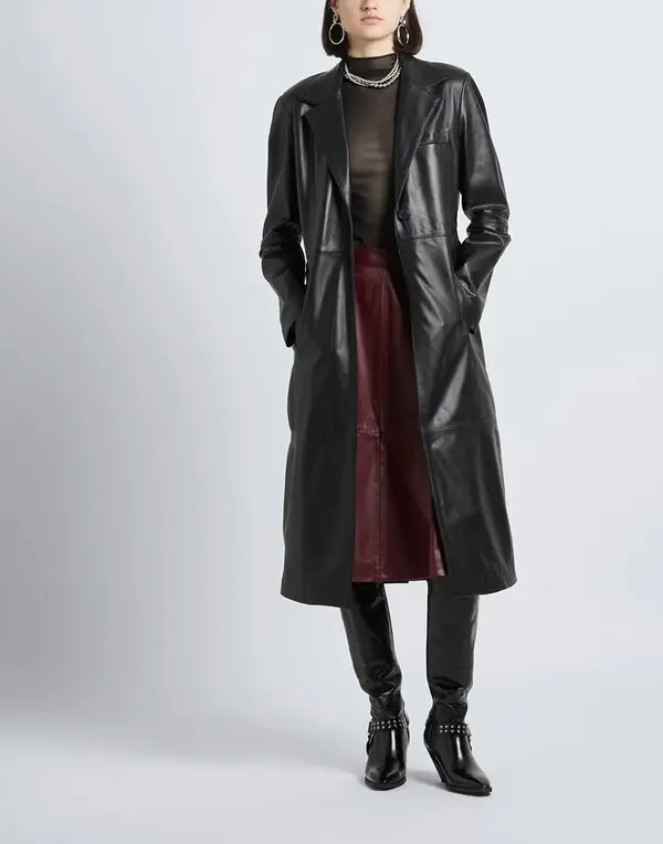 8 BY YOOX Lambskin Leather Maxi Coat - Black