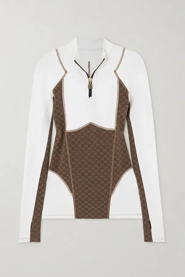 Balmain Printed Paneled Stretch Cotton-jersey Base Layer