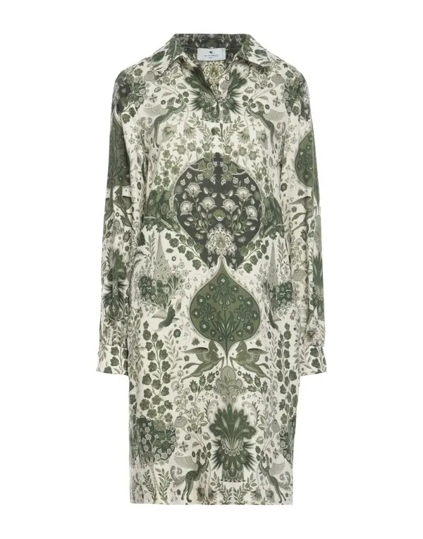 Etro Military Wool And Silk Midi Shirt Dress With Floral Print