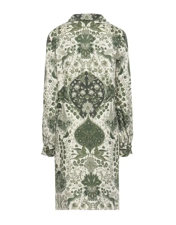 Etro Military Wool And Silk Midi Shirt Dress With Floral Print