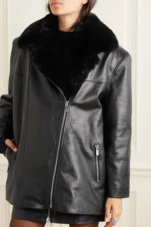 Magda Butrym Faux Fur-trimmed Leather Jacket