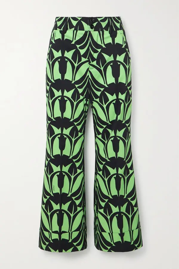 La DoubleJ Hendrix Cropped Printed Cotton-blend Bootcut Pants