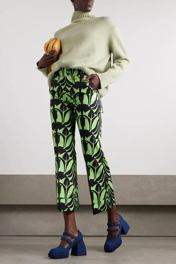 La DoubleJ Hendrix Cropped Printed Cotton-blend Bootcut Pants