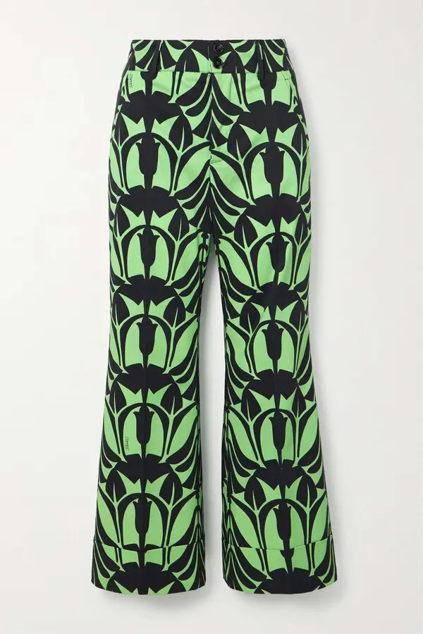 La DoubleJ Hendrix Cropped Printed Cotton-blend Bootcut Pants