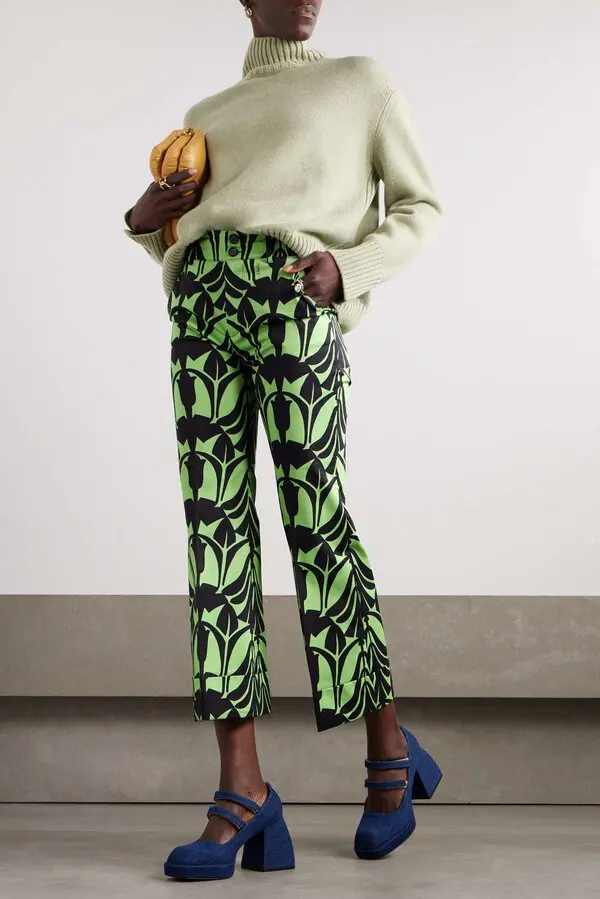 La DoubleJ Hendrix Cropped Printed Cotton-blend Bootcut Pants
