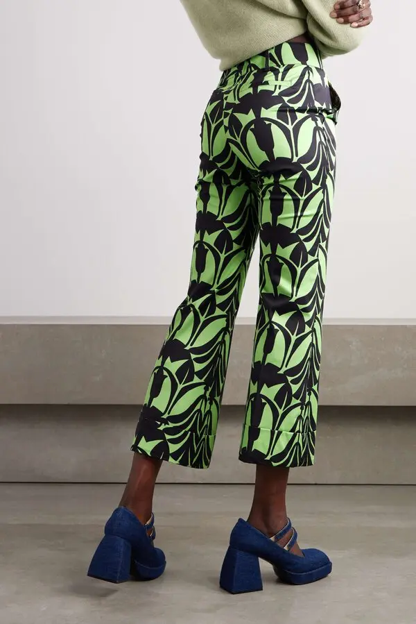 La DoubleJ Hendrix Cropped Printed Cotton-blend Bootcut Pants