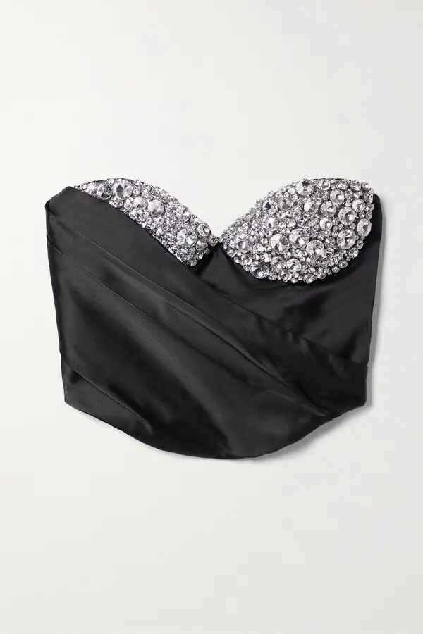 AREA Cropped Crystal-embellished Bustier Top