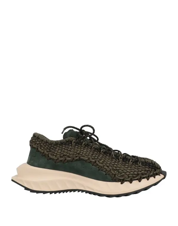 Valentino Garavani Lace-up Chunky Sneakers In Textile Fibers And Suede - Green