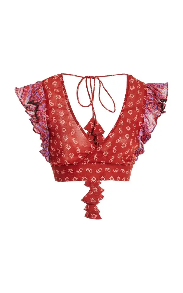 BOTEH Kaleido Ruffled Crop Top - Red