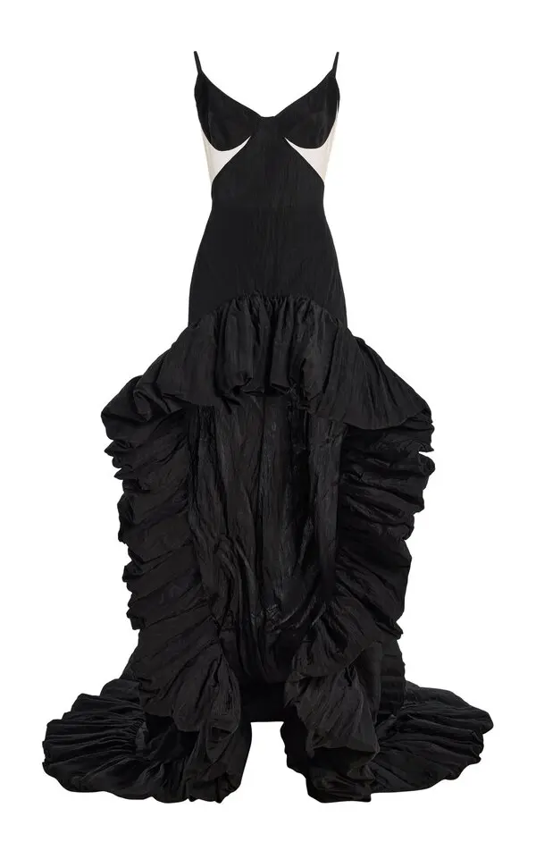 David Koma Ruffled Taffeta Gown - Black