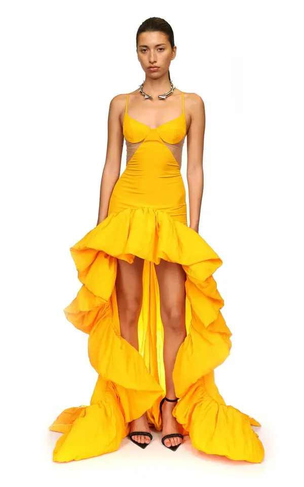 David Koma Ruffled Taffeta Gown - Orange