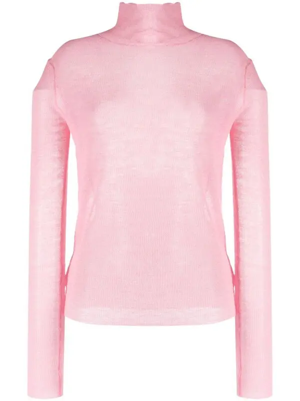 Jil Sander Semi-Sheer Logo-Patch Jumper In Pink - 50% Off