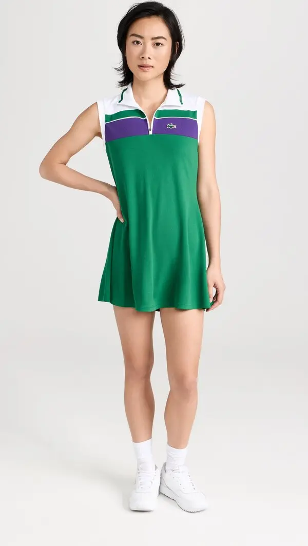 Lacoste X Bandier 1/4 Zip Performance Tennis Dress In Roquette/Blanc/Acai -  60% Off | Editorialist