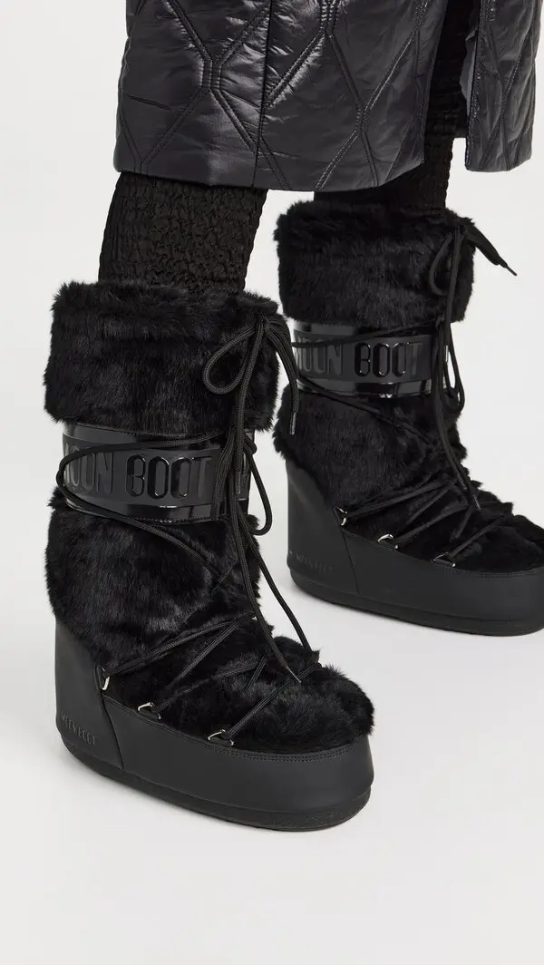 Moon Boot Icon Faux Fur Boots - Black