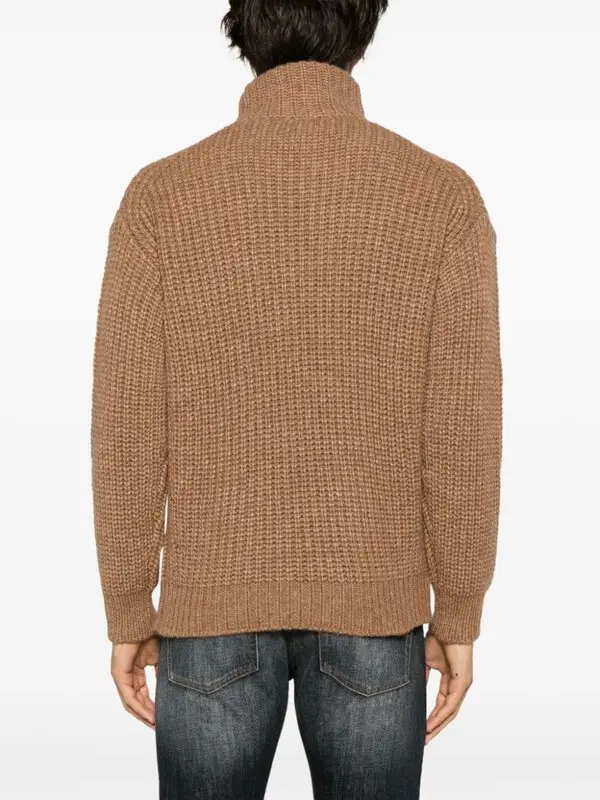 ROBERTO COLLINA Roll-neck Chunky-knit Jumper - Brown