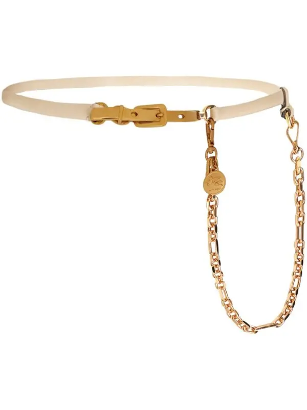 Etro Pegaso Medallion Chain Leather Belt - Neutrals