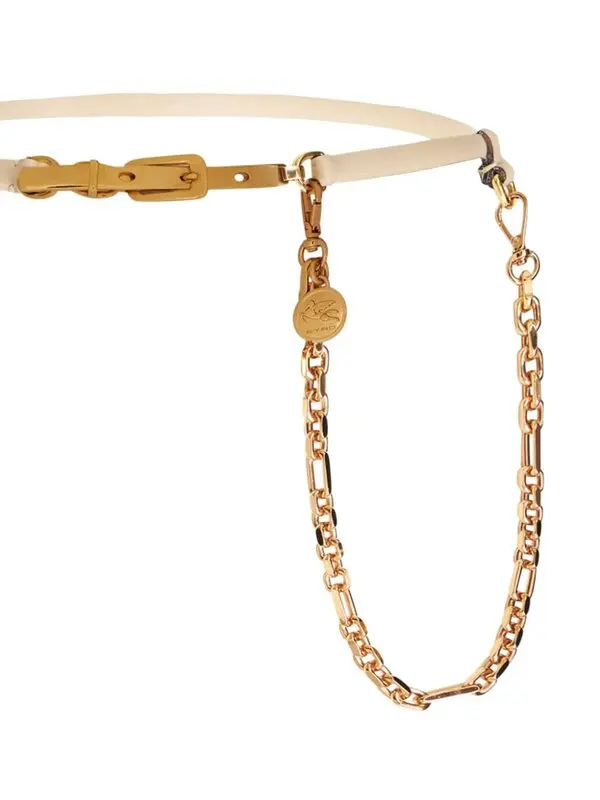 Etro Pegaso Medallion Chain Leather Belt - Neutrals