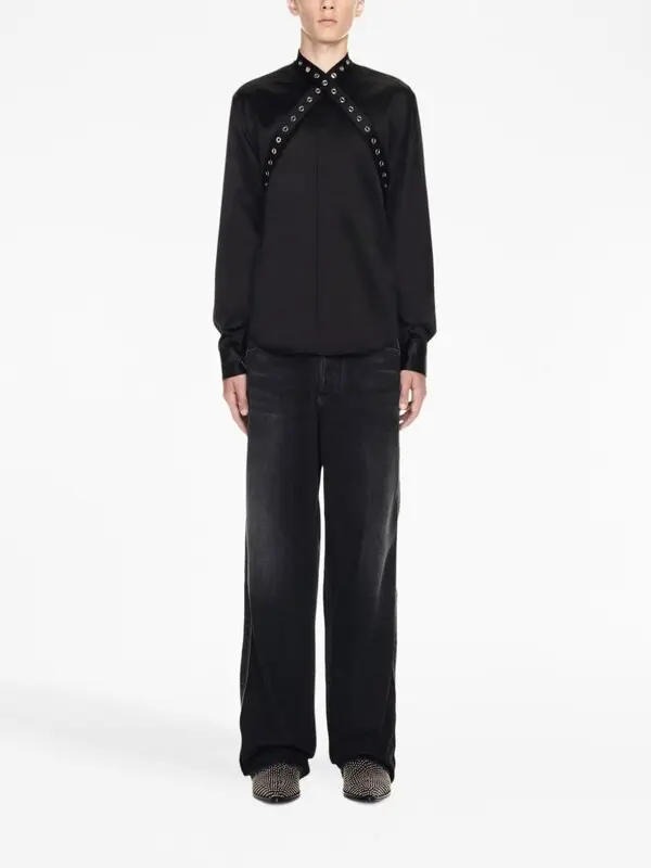 Off-White Eyelet-strap Silk Shirt