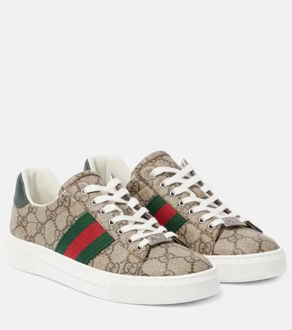 Gucci Ace Gg Leather-trimmed Sneakers - Beige