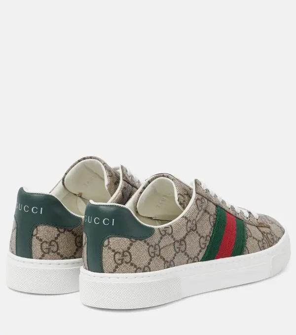 Gucci Ace Gg Leather-trimmed Sneakers - Beige