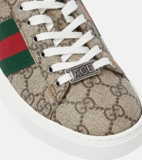 Gucci Ace Gg Leather-trimmed Sneakers - Beige