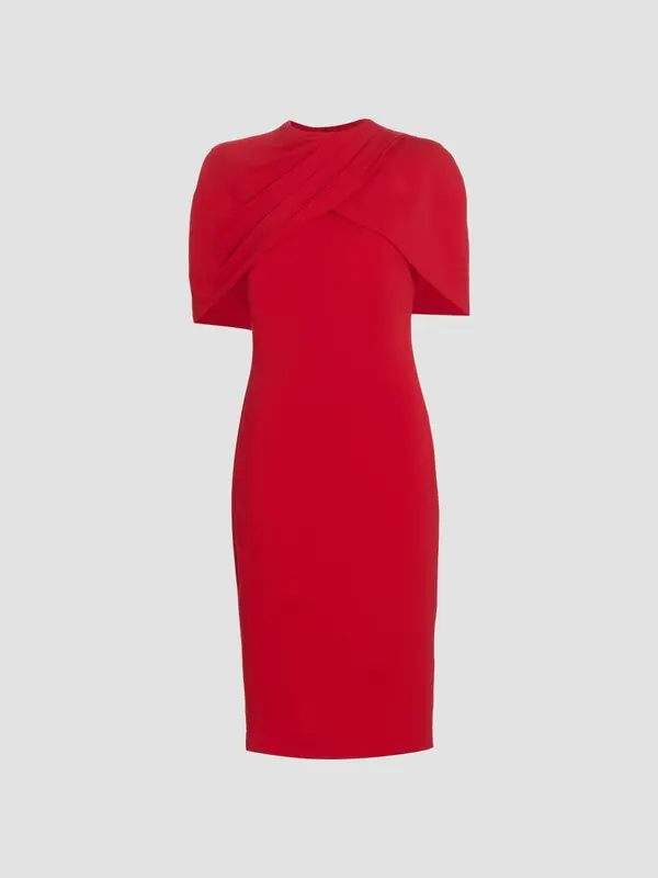 Badgley Mischka Crepe Cape Shift Dress