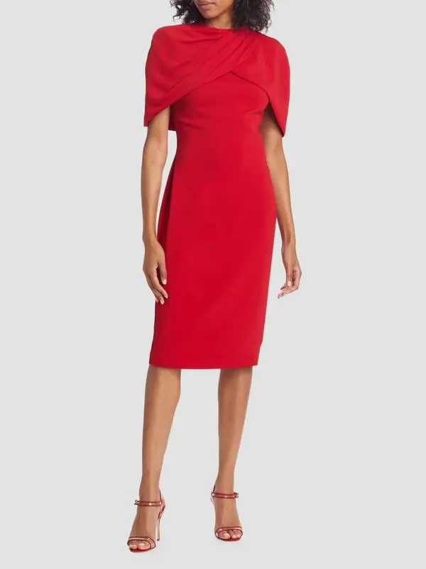 Badgley Mischka Crepe Cape Shift Dress