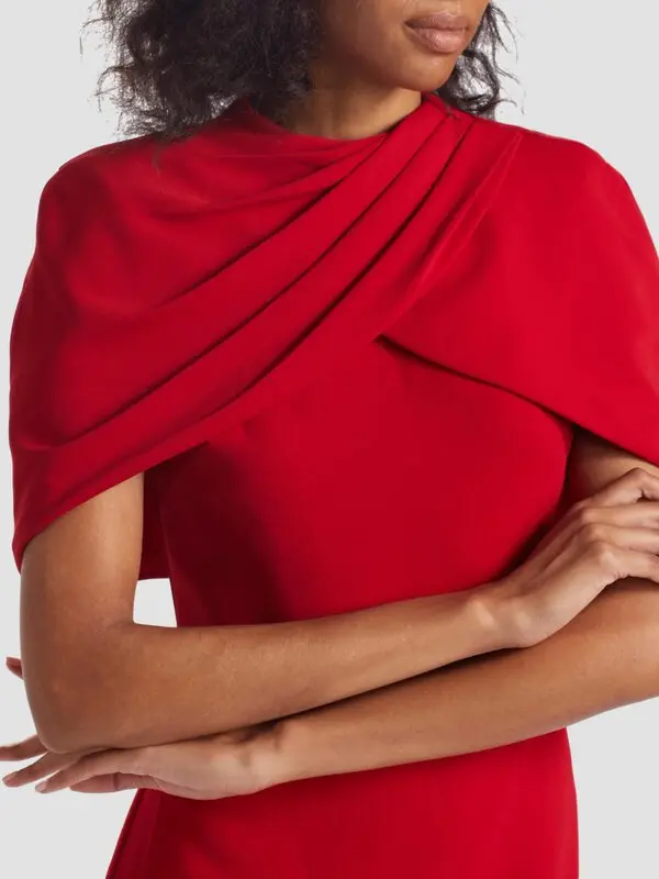 Badgley Mischka Crepe Cape Shift Dress