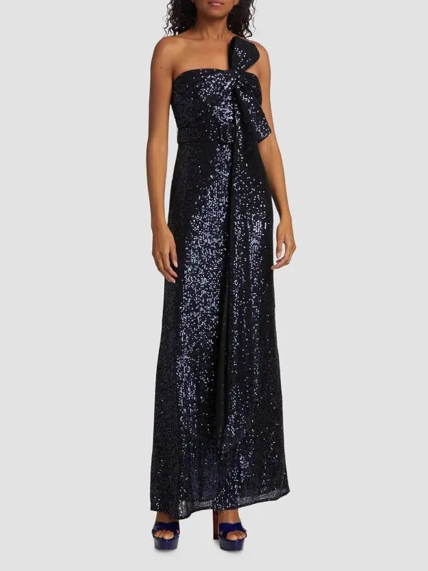 Badgley Mischka Strapless Sequin Bow Gown